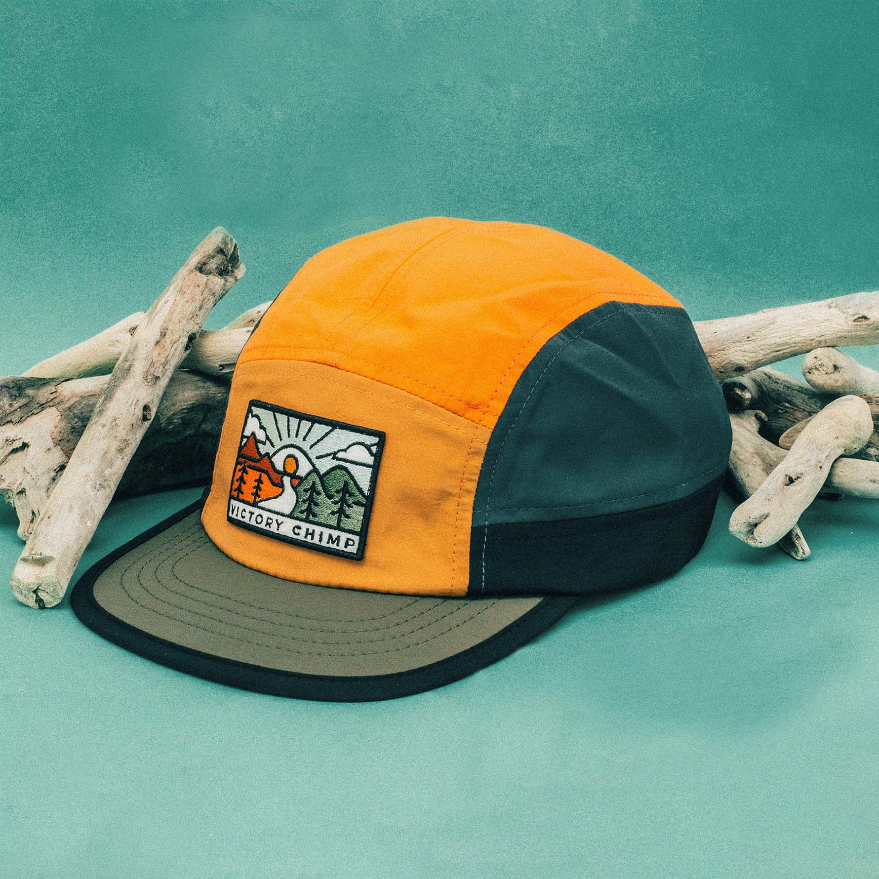 Out There 5 Panel Trail Cap - Sunlit Forest – Victory Chimp